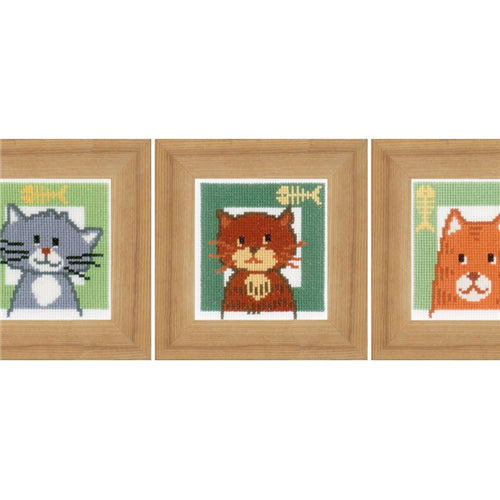 Cats Set of 3 Miniature Counted Cross Stitch Kit by Vervaco - PN-01540 ...